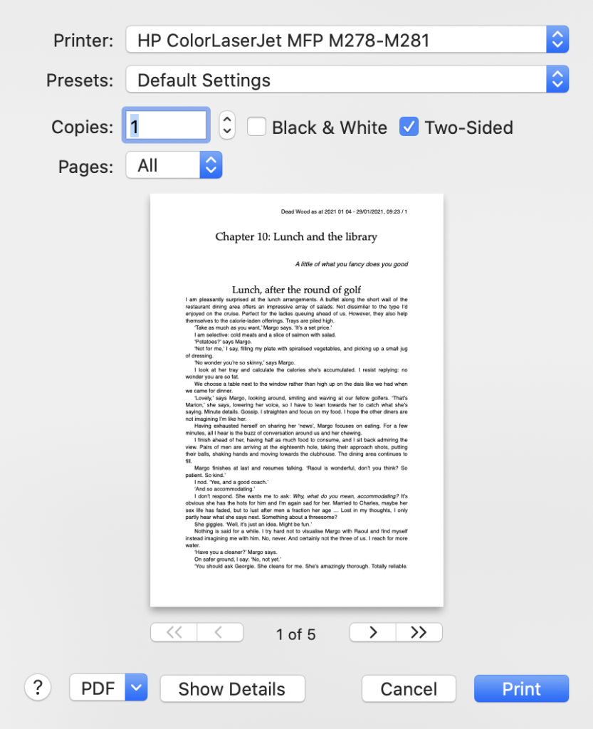Formatting for printed output - ScrivenerVirgin