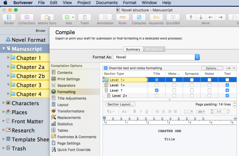 Chapter titles and numbering (Structuring in Scrivener) | ScrivenerVirgin